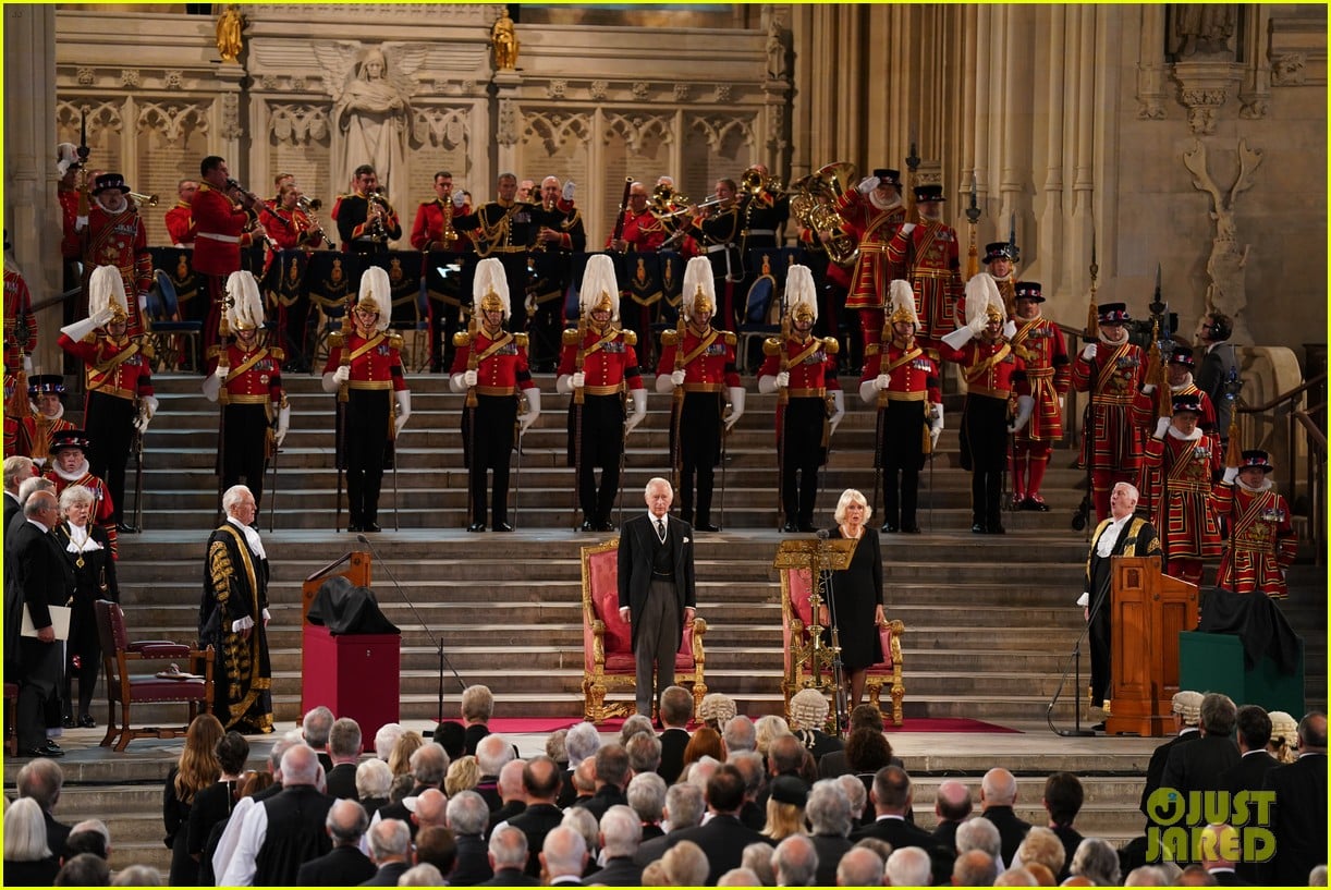 King Charles & Camilla, Queen Consort Sit on Thrones for First Time After Queen's Death, Address ...