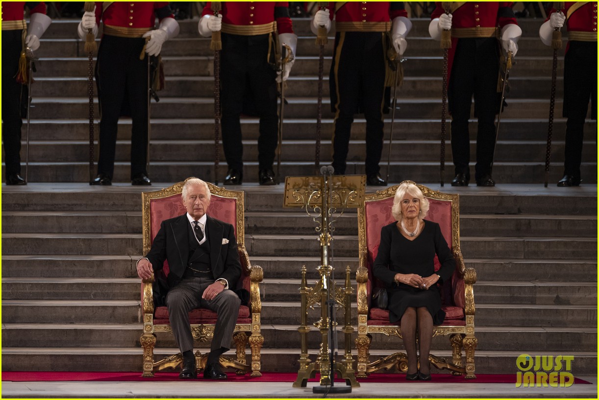 King Charles & Camilla, Queen Consort Sit on Thrones for First Time After Queen's Death, Address ...