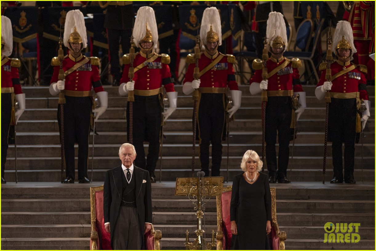 King Charles & Camilla, Queen Consort Sit on Thrones for First Time After Queen's Death, Address ...