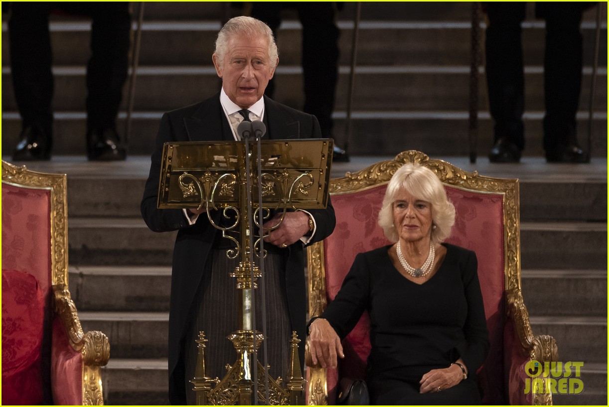 King Charles & Camilla, Queen Consort Sit on Thrones for First Time After Queen's Death, Address ...