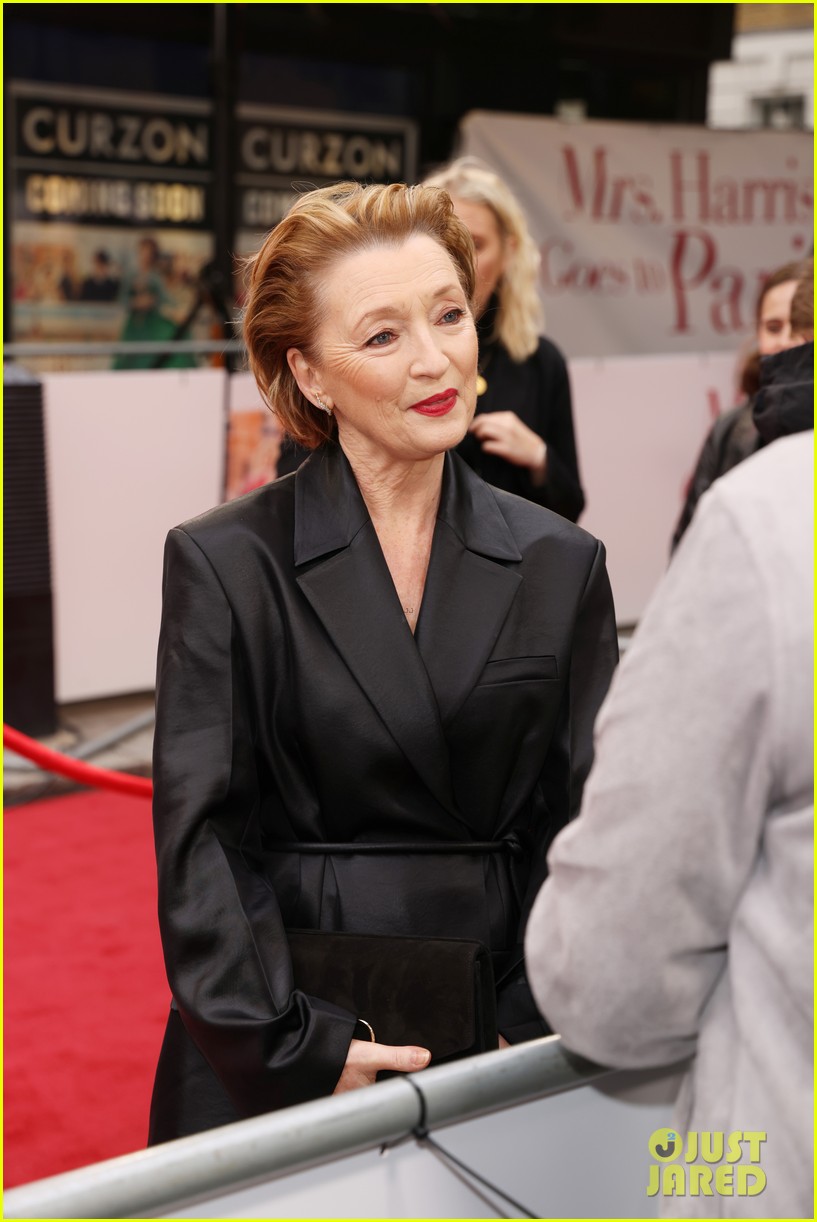 Lesley Manville & Lucas Bravo Share a Hug at 'Mrs. Harris Goes to Paris ...