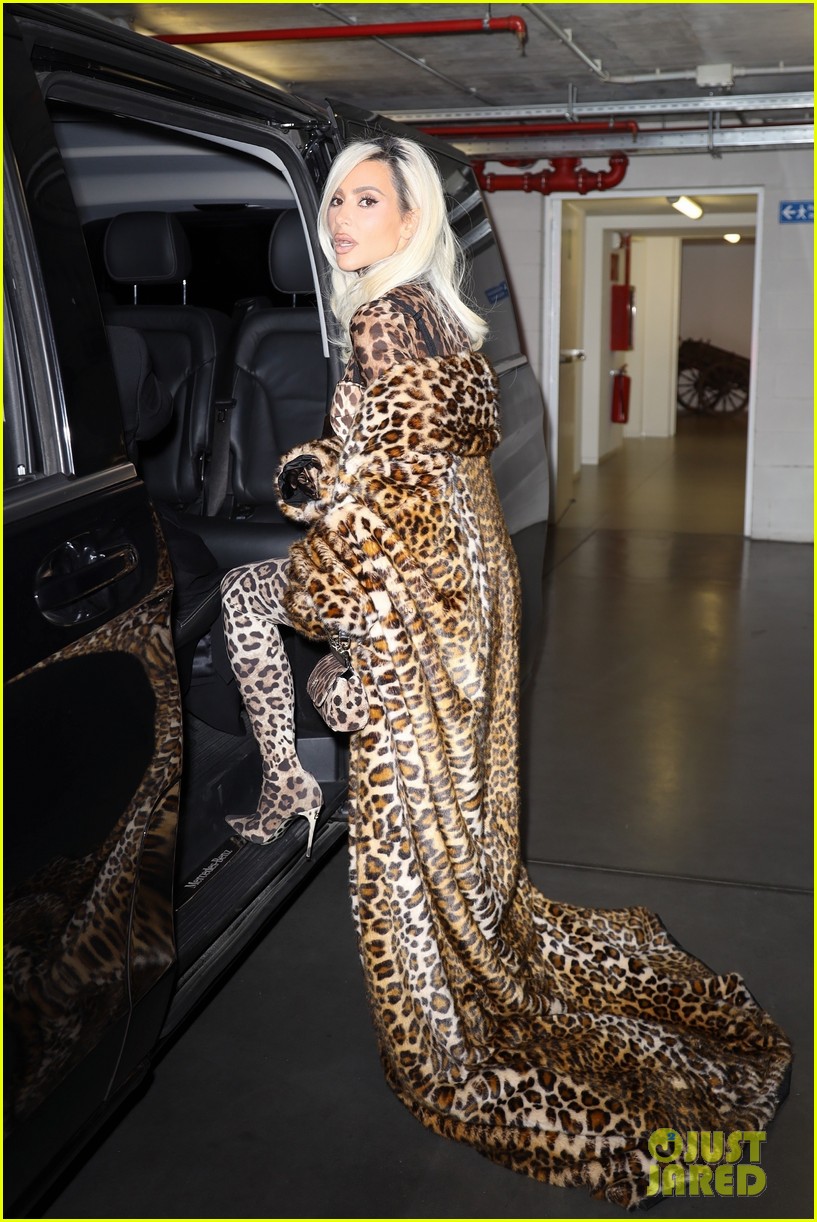 Kim Kardashian Sports Head-to-Toe Leopard Print Outfit for Dinner in ...