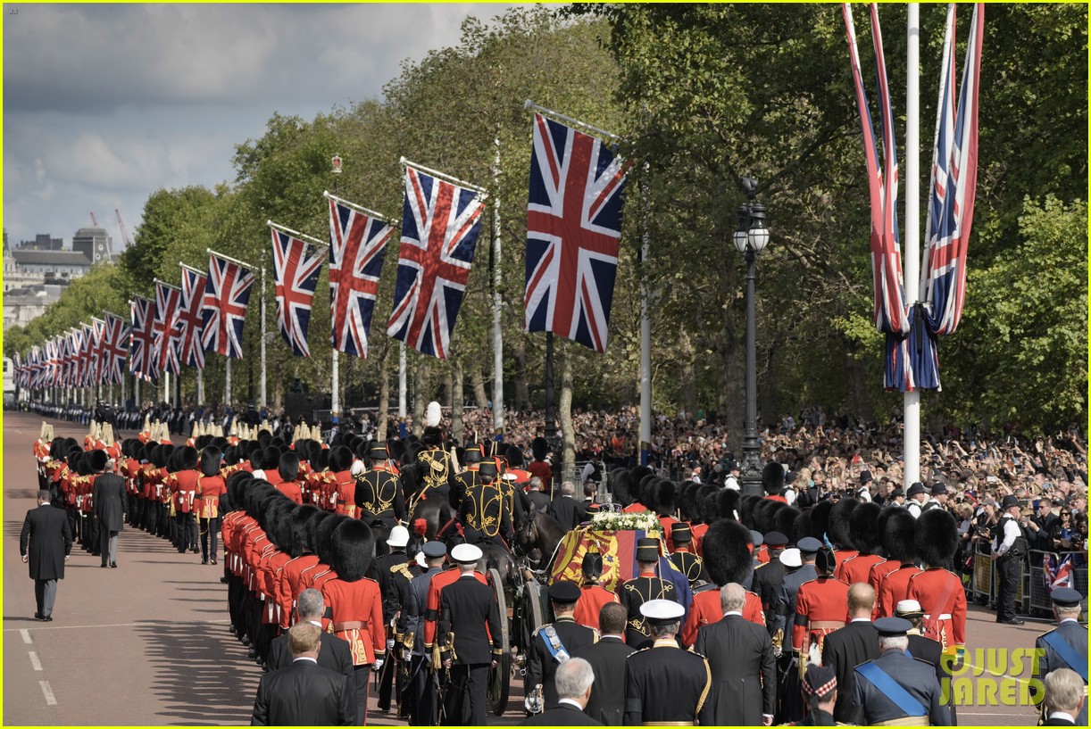 Prince William & Prince Harry Walk Side-By-Side During Procession of Queen Elizabeth's Coffin ...