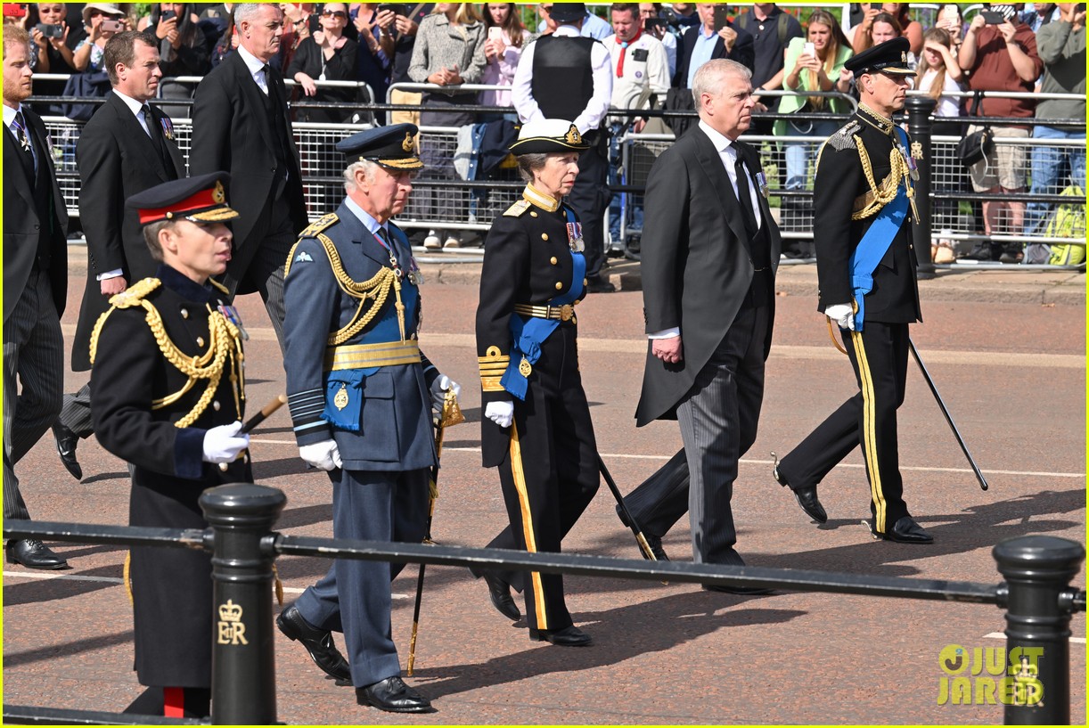 Prince William & Prince Harry Walk Side-By-Side During Procession of Queen Elizabeth's Coffin ...