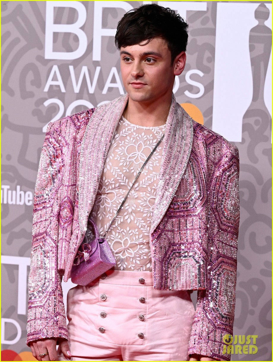 Tom Daley Wears Bedazzled Pink Jacket to BRIT Awards 2023 with Husband ...