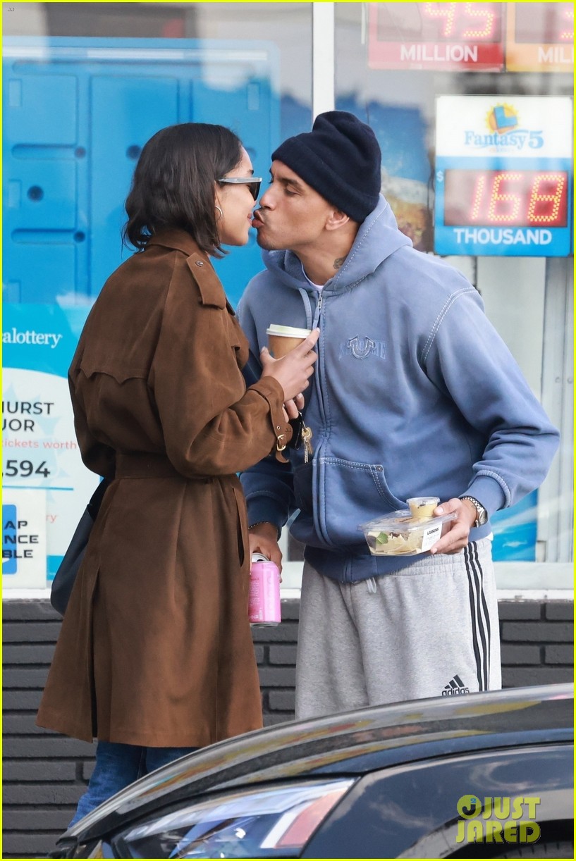 Laura Harrier's Fiance Sam Jarou Showers Her With Kisses During Lunch ...