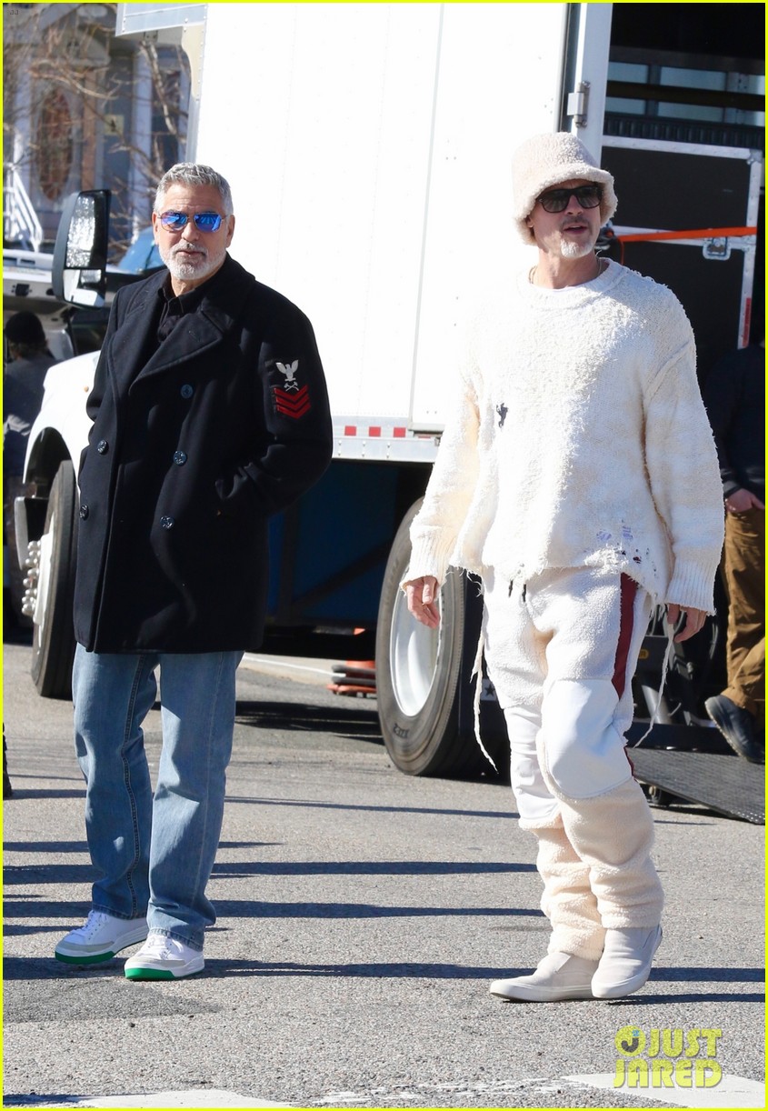Brad Pitt Sticks Out His Tongue While Filming 'Wolves' With George ...