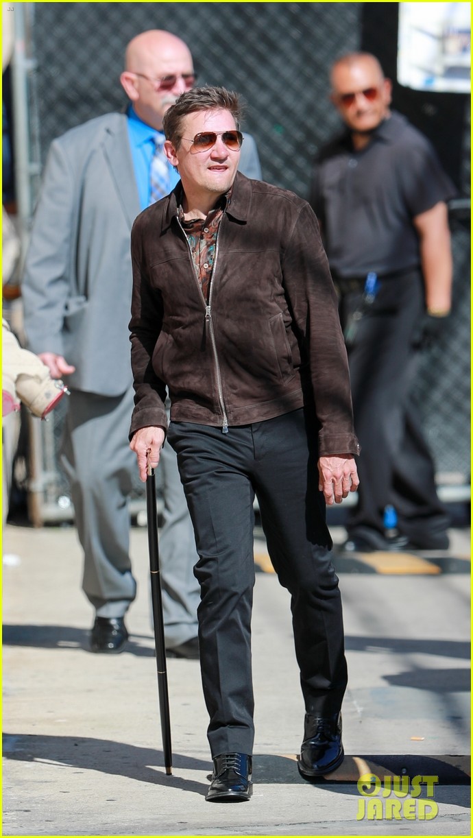 Jeremy Renner Walks With a Cane for Assistance While Arriving for Jimmy ...