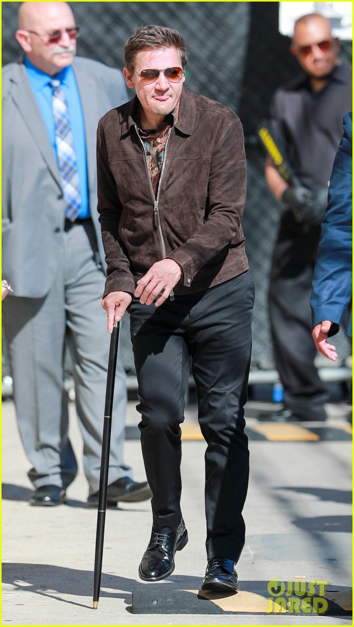 Jeremy Renner Walks With a Cane for Assistance While Arriving for Jimmy ...