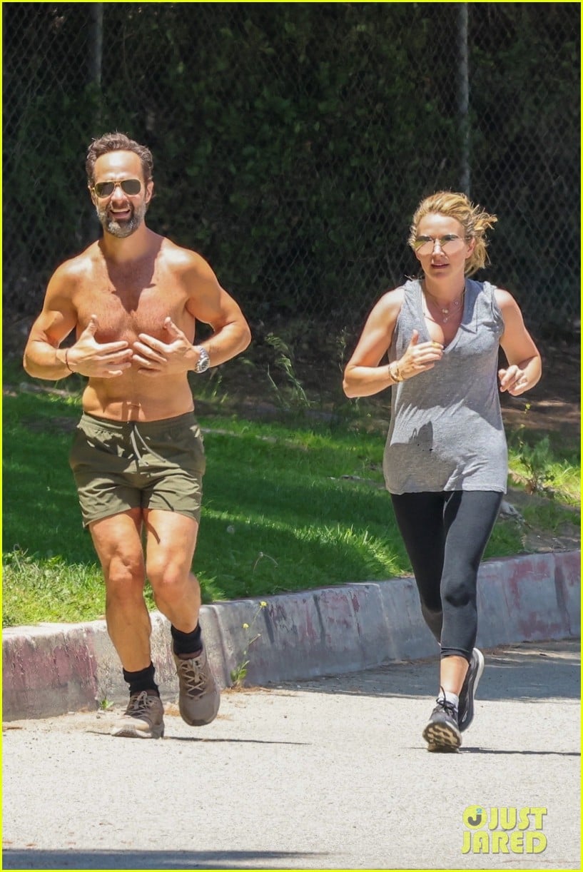 Chris Diamantopoulos Goes Shirtless While Jogging With Wife Becki ...