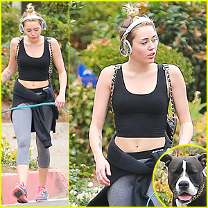 Miley Cyrus Bares Midriff While Walking Dog Mary Jane! | Celebrity Pets ...