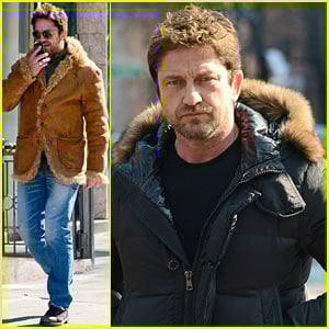 Gerard Butler Wears Furry Brown Coat to Keep Warm | Gerard Butler ...