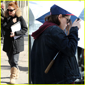 Kristen Stewart Shields Herself with an Umbrella on Set | Julianne ...