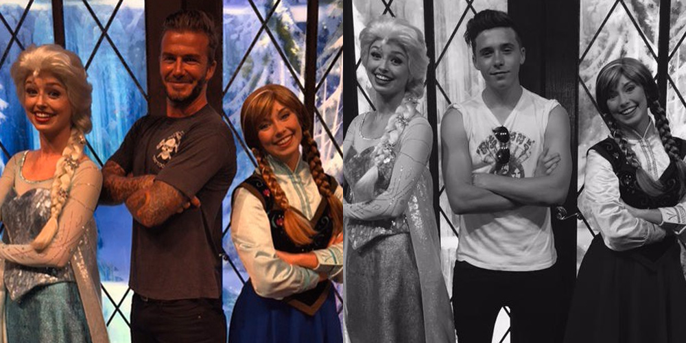 David Beckham Makes Harper’s Day By Posing with Frozen’s Elsa & Anna at ...