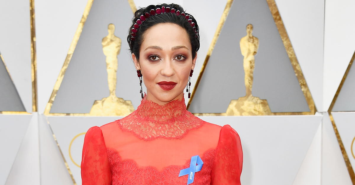 Nominee Ruth Negga Shows Support for ACLU on Oscars 2017 Red Carpet ...
