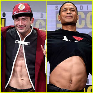 Justice League’s Ezra Miller & Ray Fisher Flash Their Abs at Comic-Con ...