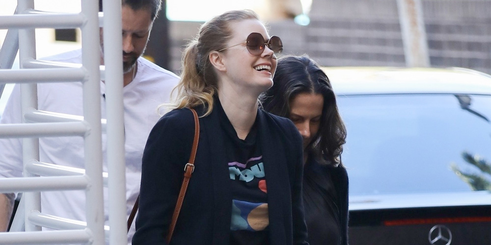 Amy Adams Dodges Puddles in Her Purple Heels While Running Errands ...