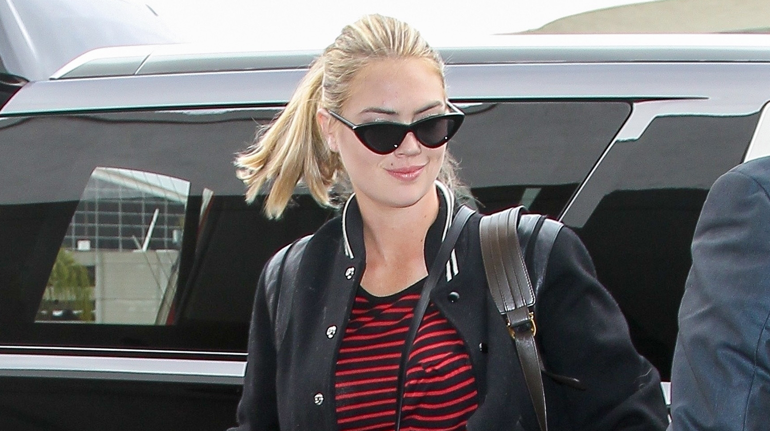 Kate Upton Rocks a Varsity Jacket for Flight Out of Los Angeles | Kate ...