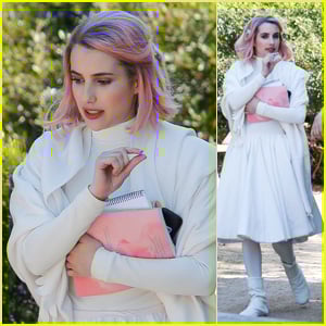 Emma Roberts Rocks Pink Hair on the Set of New Movie ‘Paradise Hills ...