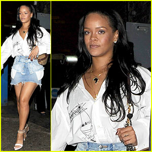 Rihanna Wears a Denim Mini-Skirt for a Night Out in London | Rihanna ...