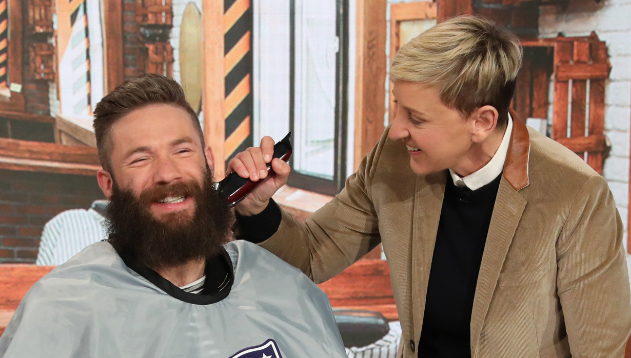 Patriots’ Julian Edelman Shaves Off His Beard with Ellen’s Help ...