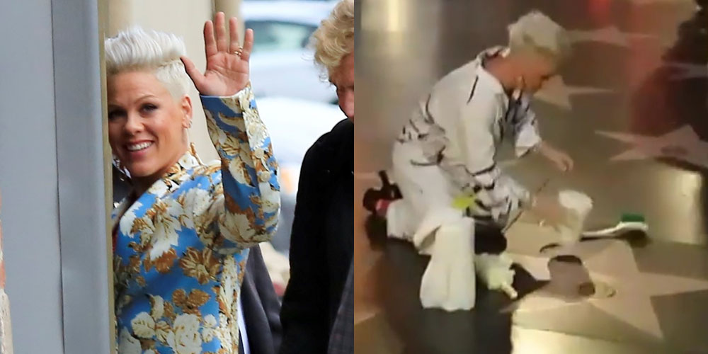Pink Cleans Her Star on Hollywood Walk of Fame! | Pink : Just Jared