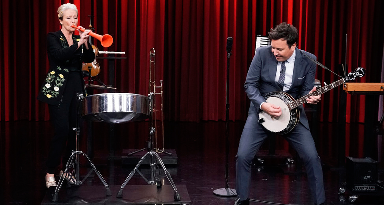Emma Thompson & Jimmy Fallon Attempt to Play Random Instruments on ...
