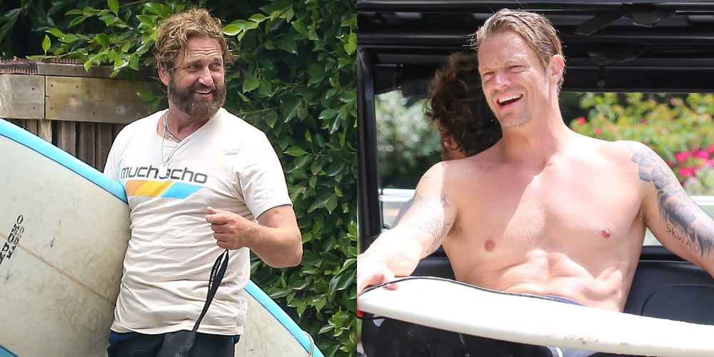 Gerard Butler Hits the Beach with Joel Kinnaman Again for Another Surf ...