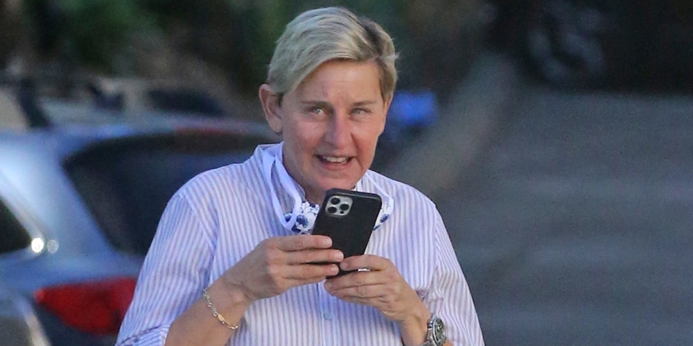 Ellen DeGeneres Wears Her Face Mask Around Her Neck Days After Positive ...