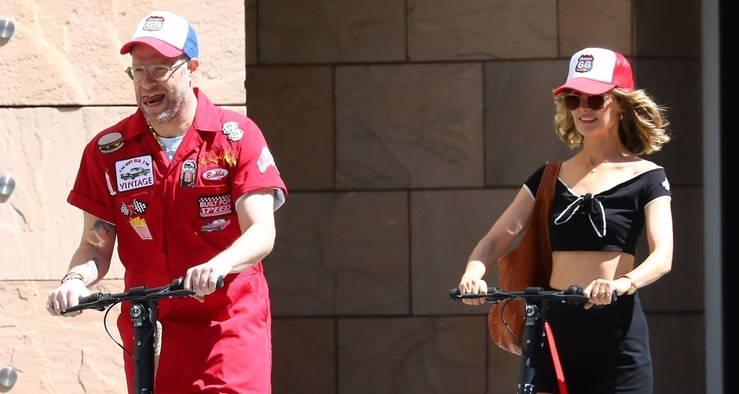 Seth Rogen & Rose Byrne Ride Electric Scooters on ‘Platonic’ Set | Rose ...