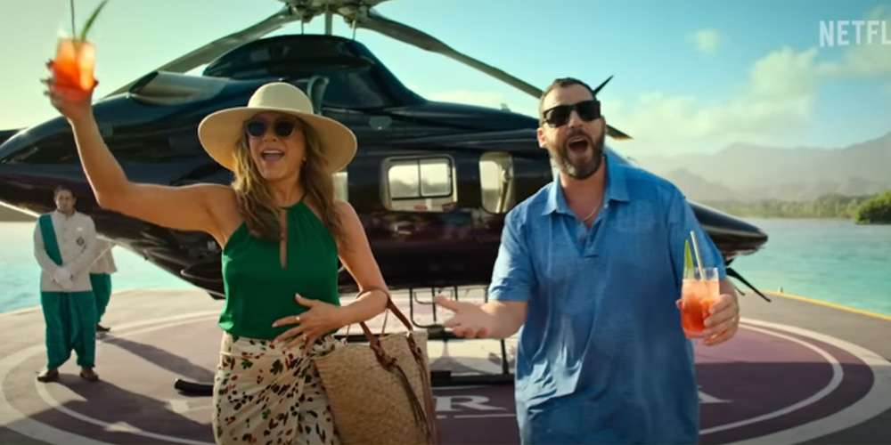 Jennifer Aniston & Adam Sandler Make A Grand Entrance to Paradise in ...
