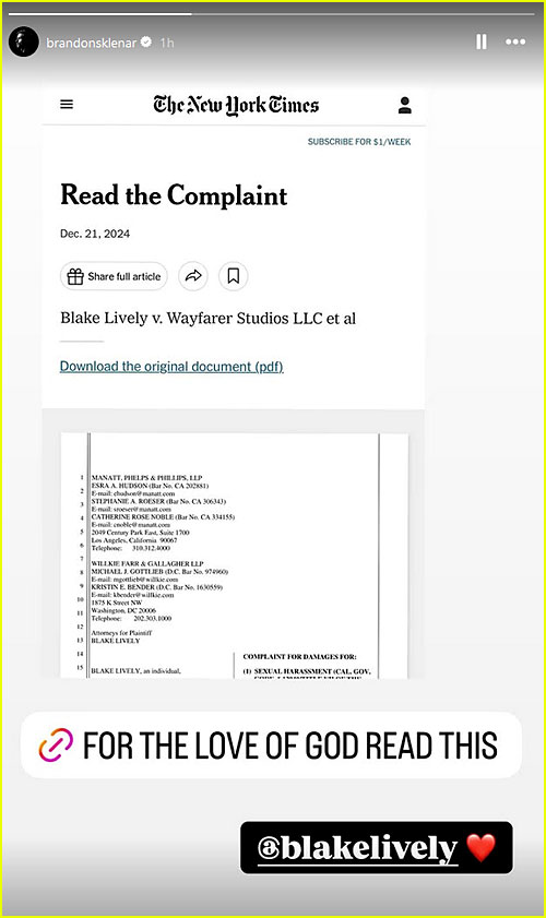 ‘It Ends With Us’ Actor Brandon Sklenar Voices Support for Blake Lively, Encourages Fans to Read ...