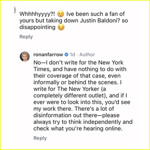 Ronan Farrow Clears Up That Justin Baldoni-Blake Lively Rumor ...